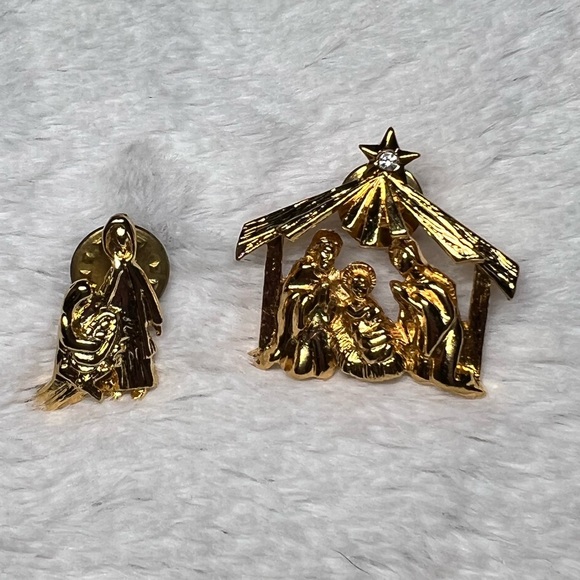 Jewelry | Lot Of Two Nativity Scene Baby Jesus Mary Joseph Tac Pin ...